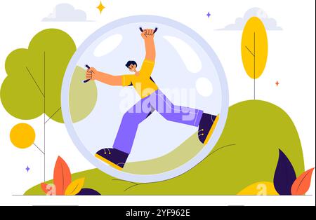 Zorbing Illustration with People Playing Bubble Bump on Green Field or ...