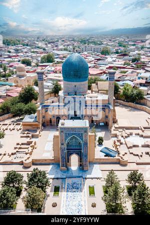 Samarkand, Uzbekistan aerial view of Gur-e-Amir - a mausoleum of the ...