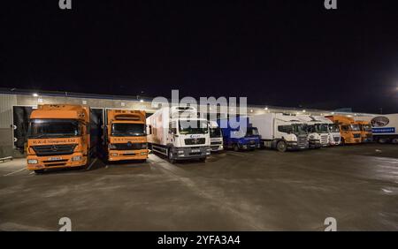 Peterhead Fishmarket, Scotland, with trucks and lorries outside loading ...