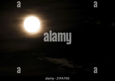 Super bright full moon and partially covered with dramatic black sky ...