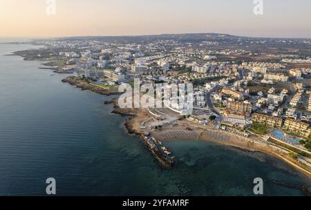 Coastline of touristic village of Pernera, Protaras Cyprus. Drone ...