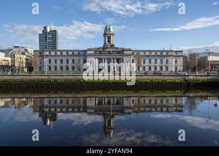 Cork city hall building reflected on river lee Ireland Europe Stock ...