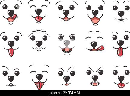 Dogs mouth. Cute pet facial expressions, happy animal mask and face ...