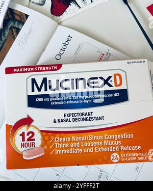 Close-up of Mucinex tablets on a store shelf in Lafayette, California ...