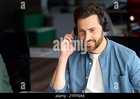 CRM, happy customer service or consultant man with smile in office for ...