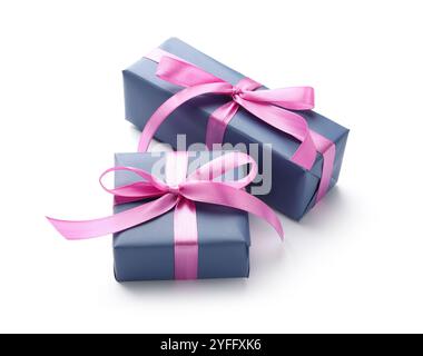 Beautiful gift boxes with pink bows isolated on white Stock Photo - Alamy