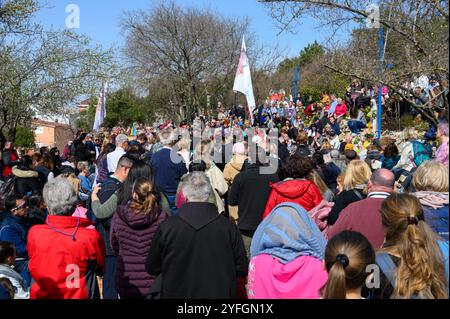 The blue cross at the “foot” of Podbrdo (apparition hill) and the ...