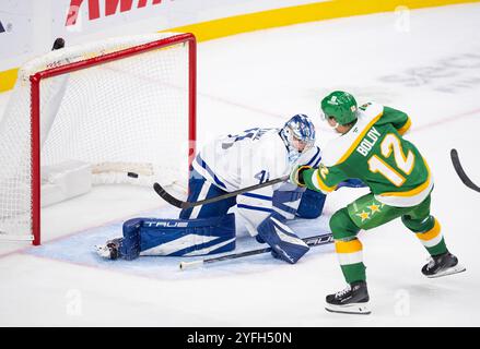 Toronto Maple Leafs goaltender Anthony Stolarz (41) makes a save on ...