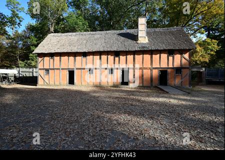 Inner courtyard of a replica of Jamestown the first white settlement in ...