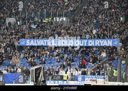 Lazio's supporters show a banner against racism during Serie A League ...