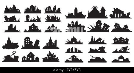 set of black silhouettes destroyed building Stock Vector Image & Art ...