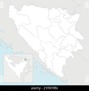 Vector map of Bosnia and Herzegovina with entities, cantons, regions ...
