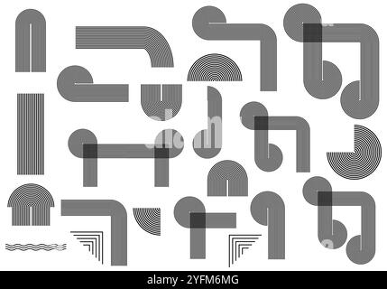 Mid century arch elements, modern geometric shapes. Gold foil, shiny ...