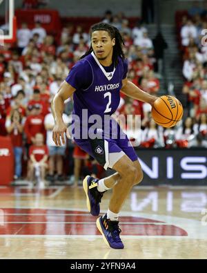 Holy Cross guard Deandre Williams (2) shoots the ball over BYU guard ...