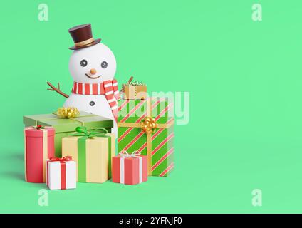 Stacked gift boxes and cute snowman Stock Photo - Alamy