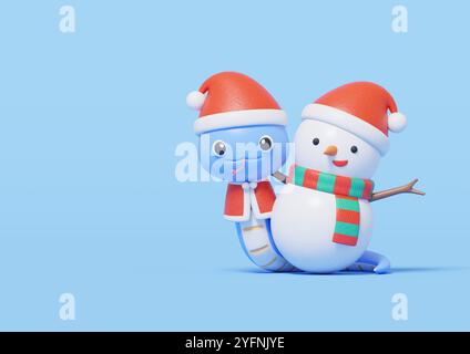Snake character wearing a Santa suit with a snowman and presents piled ...
