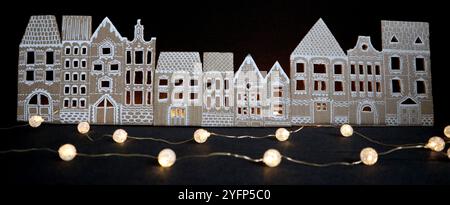 Panorama of old houses. Hand made. Houses are cut out of cardboard ...