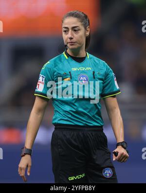 Referee Maria Sole Ferrieri Caputi gestures to Spain's Claudia Pina ...