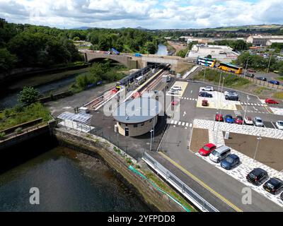 Aerial drone view of a Scotrail Class 170 DMU train at the newly ...