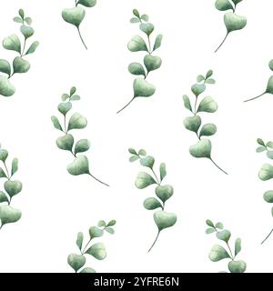 Green eucalyptus Watercolor branches seamless pattern. Hand drawn ...