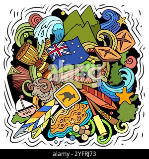 Australia cartoon vector doodle illutraditional symbols. Australian ...