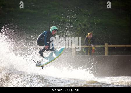 Edinburgh, UK, 5th November 2024: A surfer tackles the machine ...
