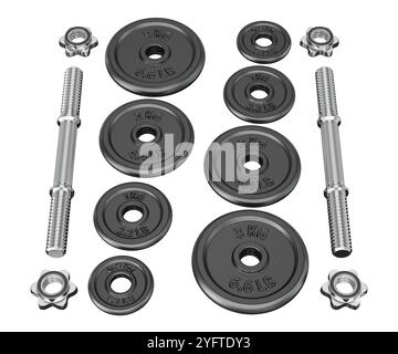 Parts of cast iron black Adjustable Dumbbel, rod handle, weight plates ...