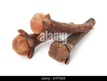 Dry clove buds on white background, top view. Aromatic spice Stock ...