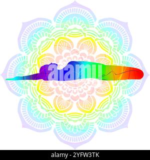 Colorful silhouette of woman practicing Supta Kapotasana yoga pose ...
