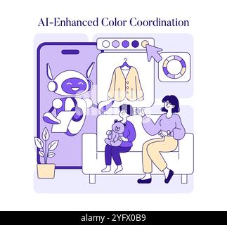 AI Stylist concept. Woman interacts with a digital try-on mirror ...