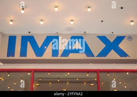 An IMAX sign is seen at an AMC movie theater on 42nd Street in ...
