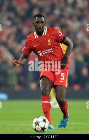 Ibrahima Konate of Liverpool passes the ball during the Emirates FA Cup ...