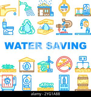 water saving conservation reuse icons set vector Stock Vector Image ...