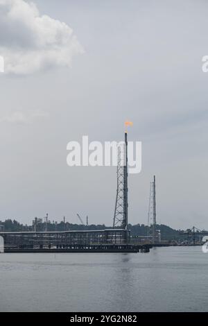 Photo of an oil refinery in Balikpapan city seen from above a housing ...