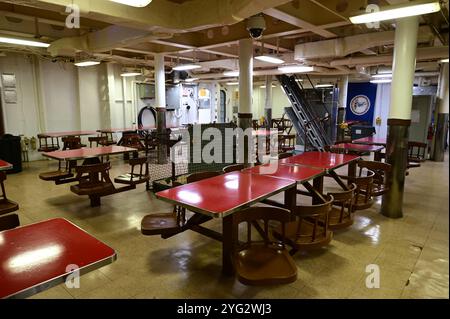 Dining area on the USS Wisconsin an American World War Two Battleship ...
