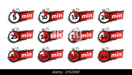 Set of timers. 10 minutes timer, Stopwatch or countdown vector ...