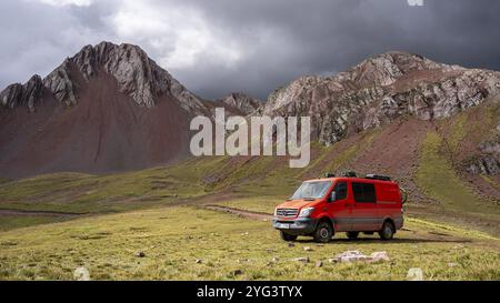 Offroad camper van in the Peruvian Andes, Pallay Punchu Rainbowmountain ...