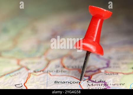 Briançon map. Close up of Briancon map with red pin. Map with red pin ...