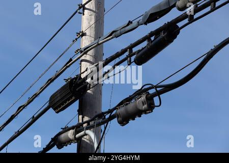Overloaded Cuban Utility electric industrial pole with multiple wires ...