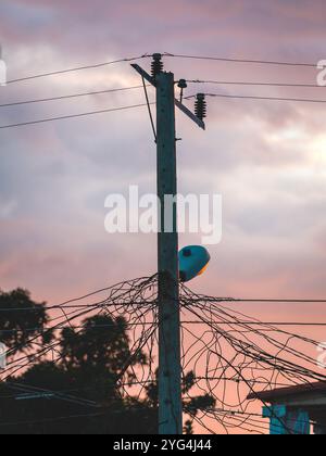Overloaded Cuban Utility electric industrial pole with multiple wires ...