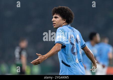 Rico Lewis #82 of Manchester City F.C. celebrates his goal during the ...