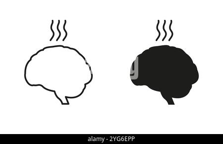 Brain with Steam Line Icon. Mental Stress Concept Outline Symbol ...