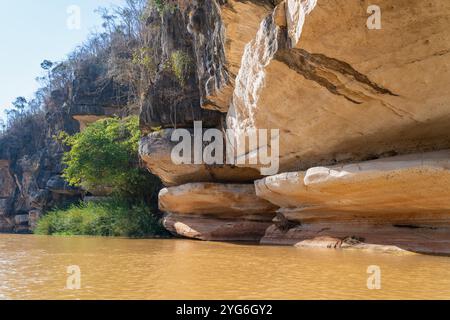 A view of the Manambulo River in Madagascar, showing the unique ...