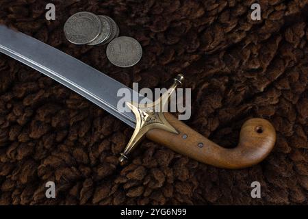 Saber Sword on fur background, 17th century. Poland, Lithuania, Hungary ...