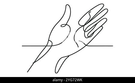 Continuous one line human hand gestures drawing with black and white ...