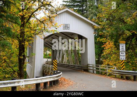 The Short Bridge, a covered bridge in Cascadia, Oregon, spanning the ...