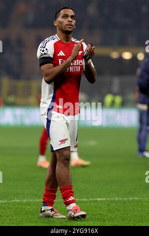 Arsenal's Jurrien Timber applauds the fans after the Premier League ...