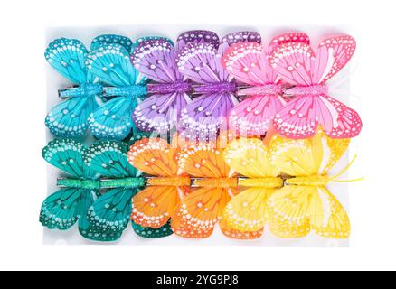 Fake shiny butterflies set on white background, for hobbies and decor ...