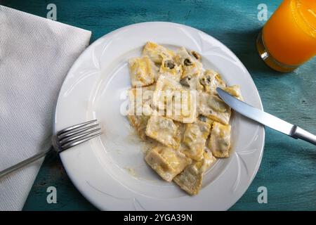 Delicious Creamy Ravioli Served in an Elegant Restaurant Setting Stock ...