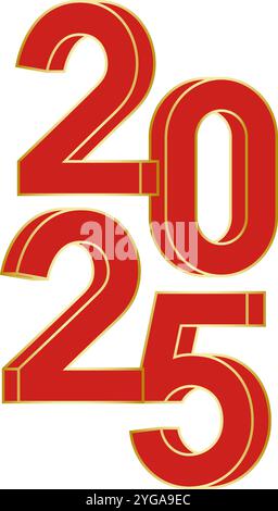 Red three-dimensional numeral 2025 with gold strokes Stock Vector Image ...